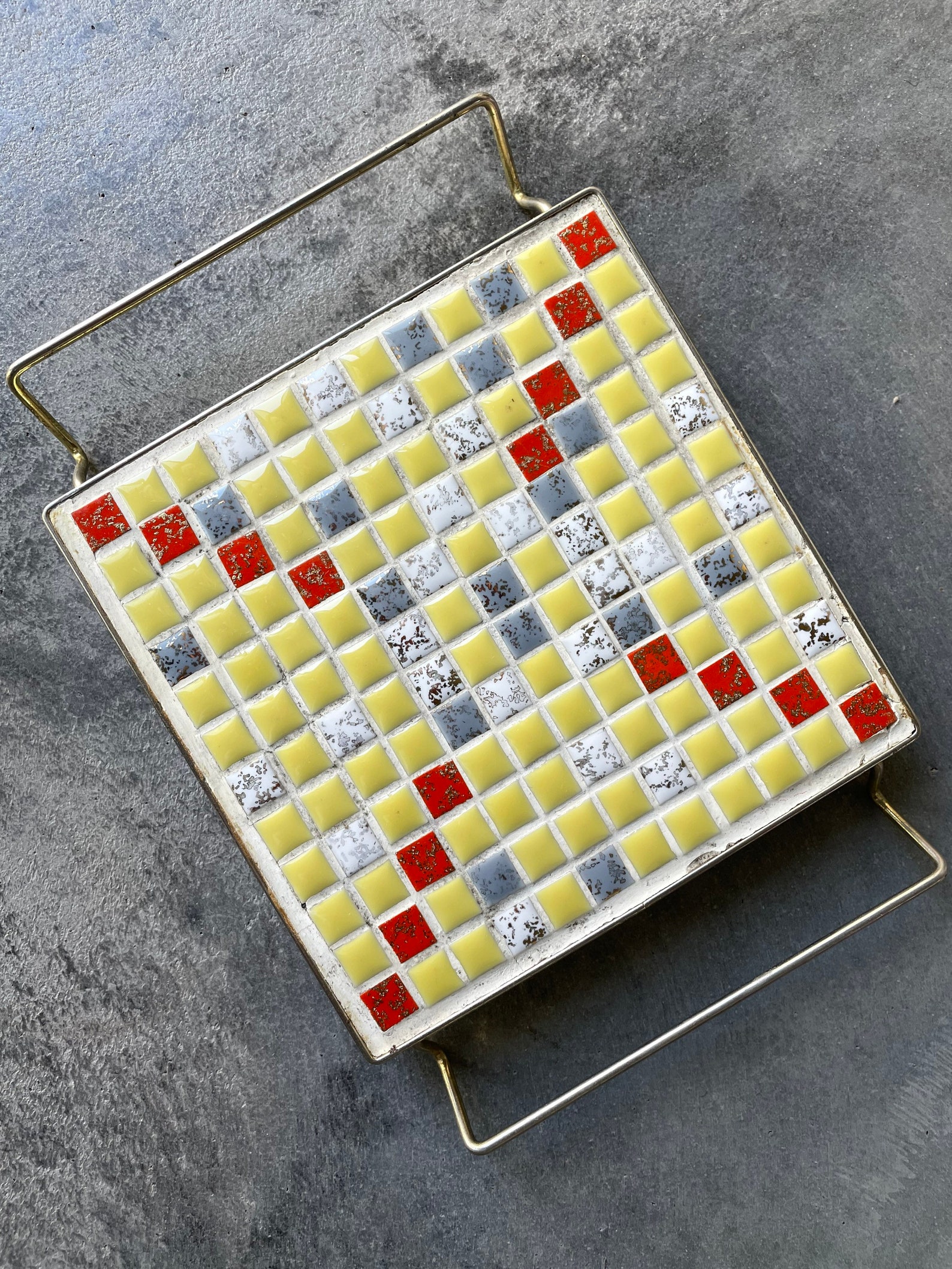 Mid Century Mosaic Tile Trivet With Metal Handles | MCM Multi Colored ...