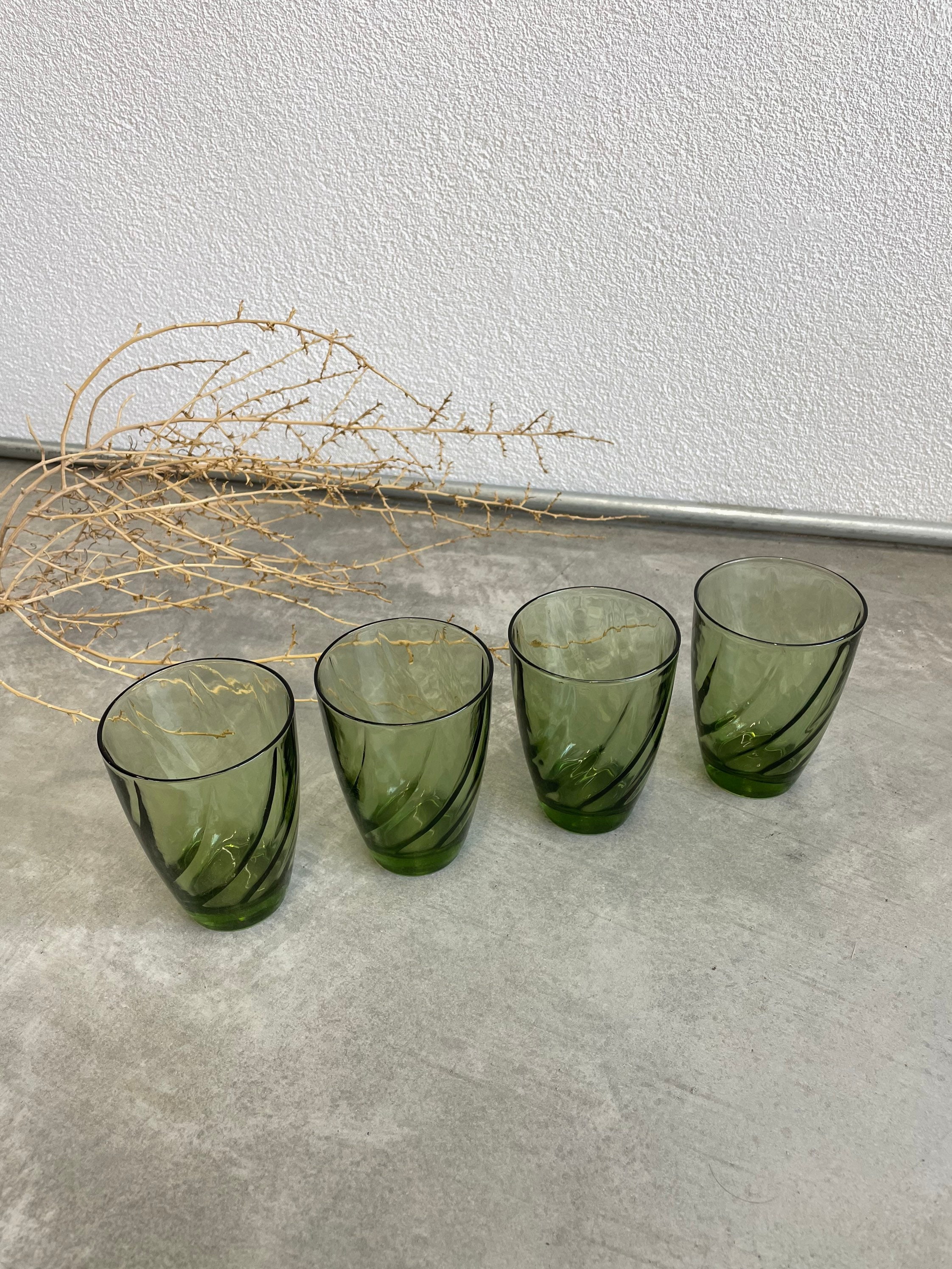 Tall Green Swirl Glassware Set of 4 | Vintage Green High Ball Glasses ...