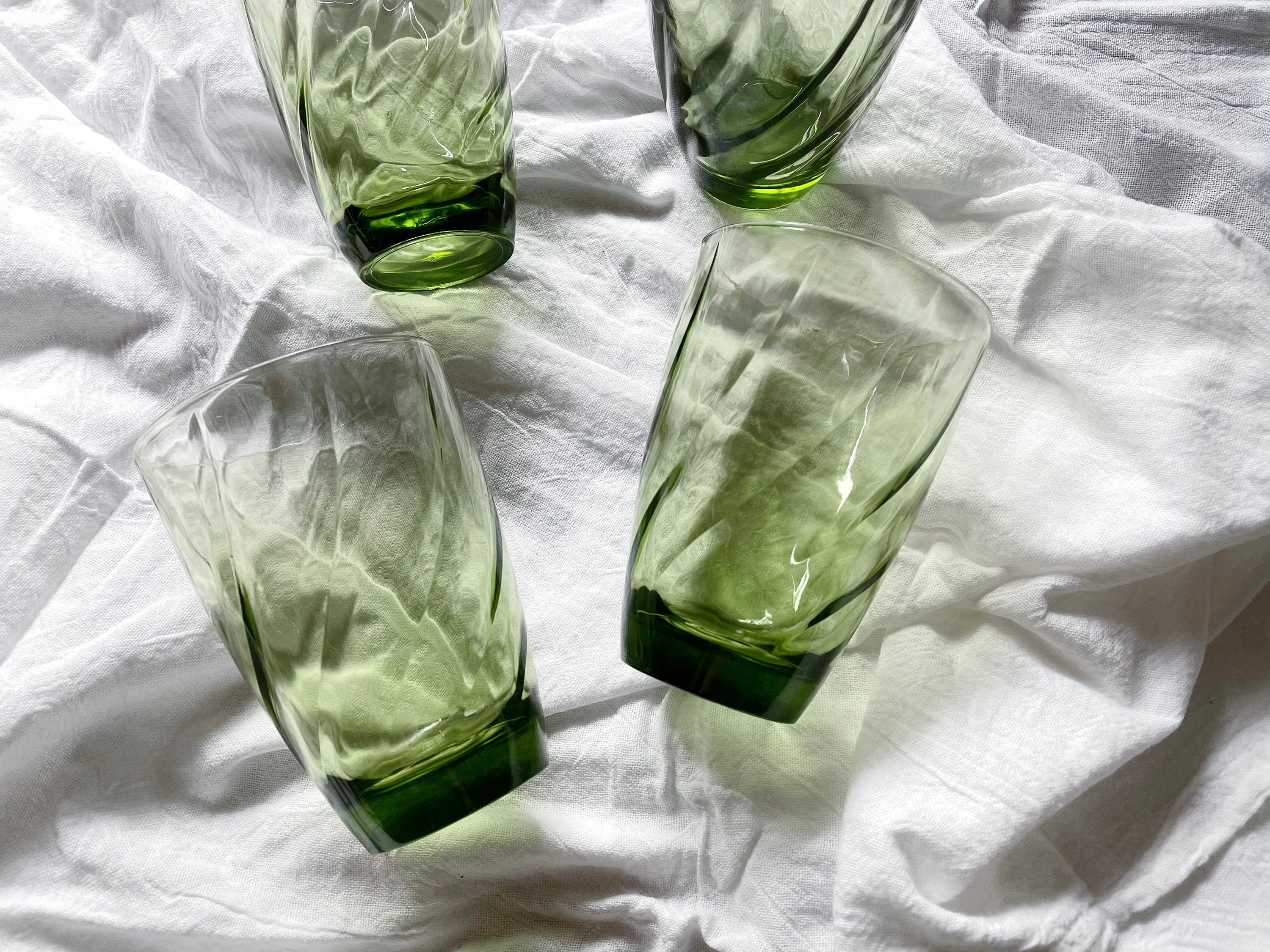Tall Green Swirl Glassware Set De 4 Vintage Green High Ball Etsy