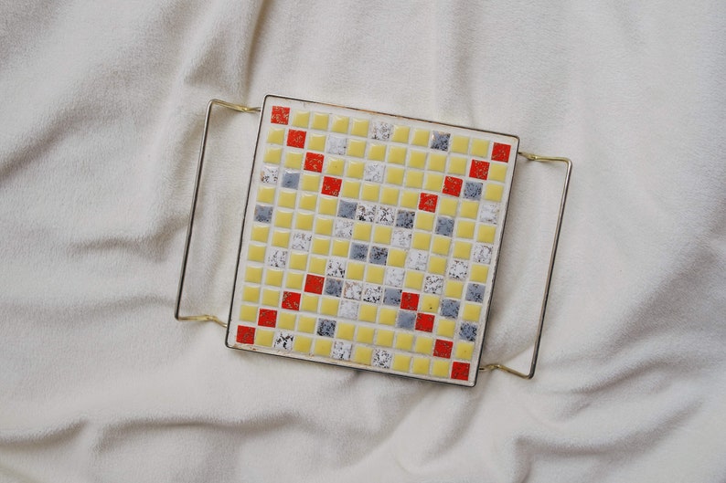 Mid Century Mosaic Tile Trivet With Metal Handles MCM Multi | Etsy