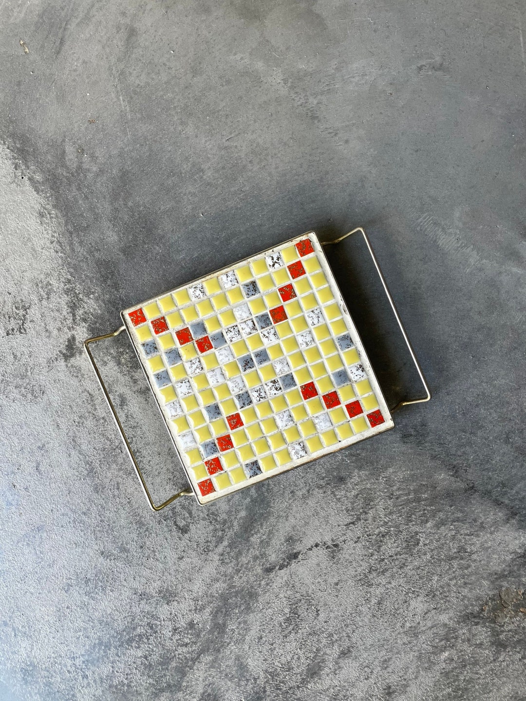 Mid Century Mosaic Tile Trivet With Metal Handles | MCM Multi Colored ...