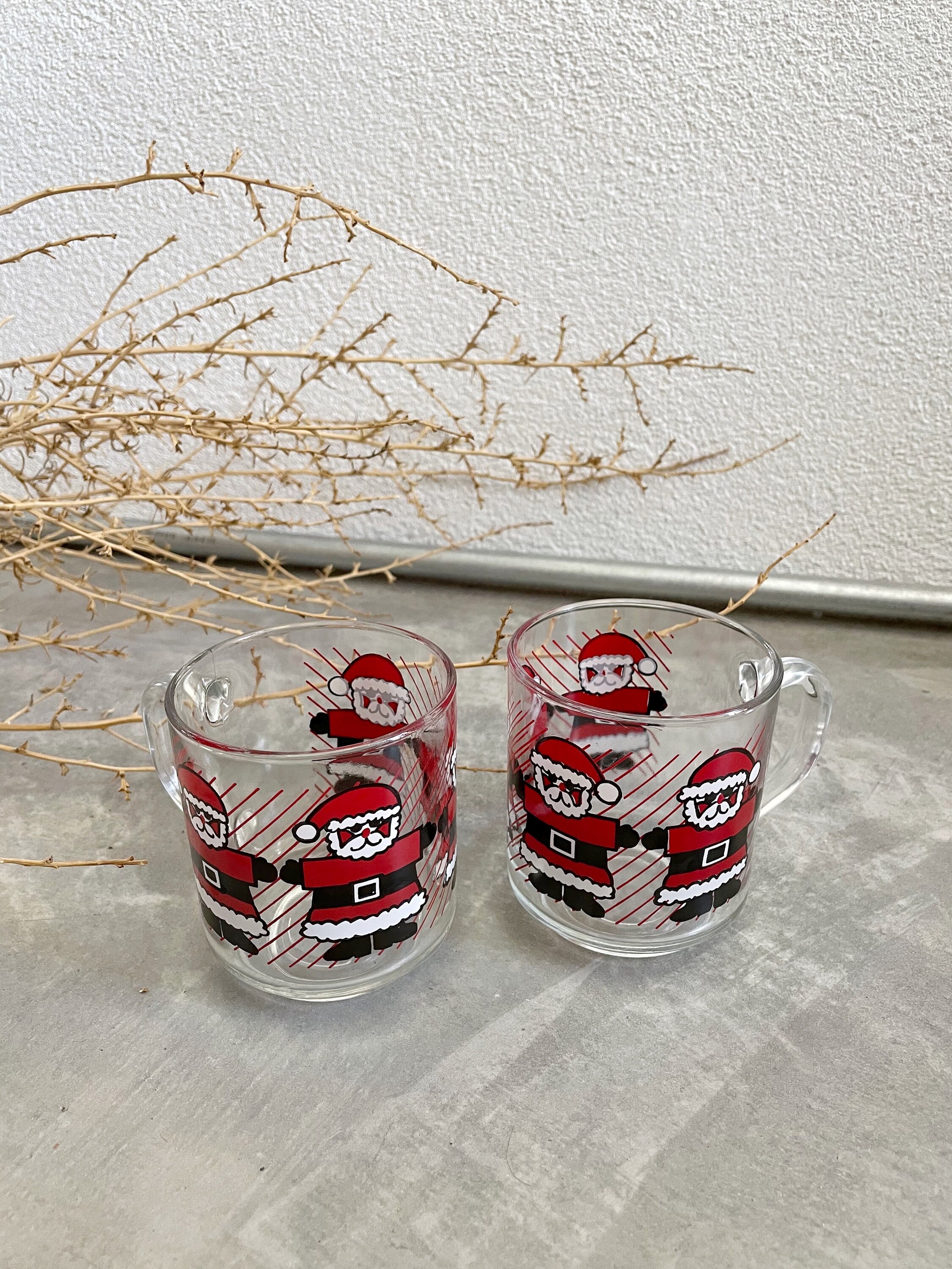 Luminarc Glass Santa Mugs Set of 2 | Vintage Holiday Decor | Red Santa ...