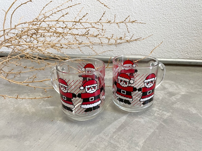 Luminarc Glass Santa Mugs Set of 2 | Vintage Holiday Decor | Red Santa ...