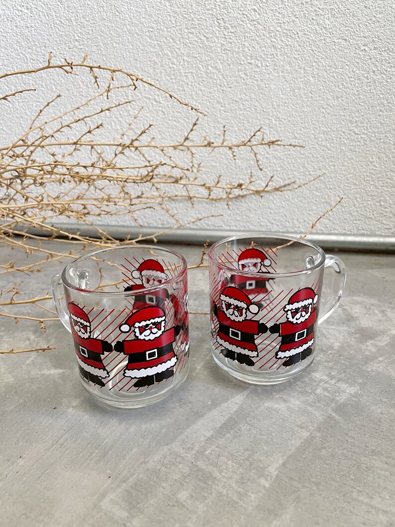 Luminarc Glass Santa Mugs Set of 2 | Vintage Holiday Decor | Red Santa ...