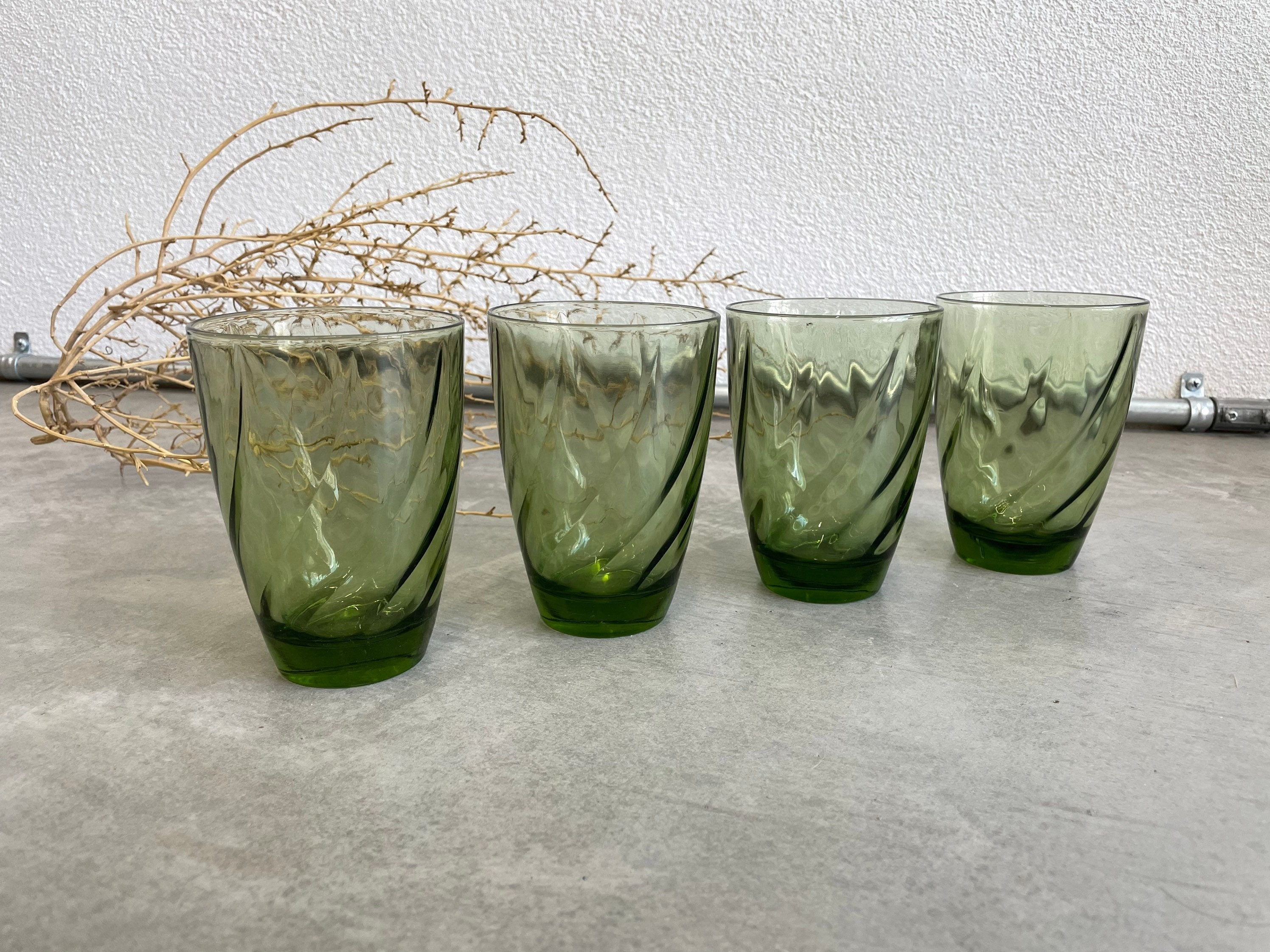 Tall Green Swirl Glassware Set of 4 | Vintage Green High Ball Glasses ...