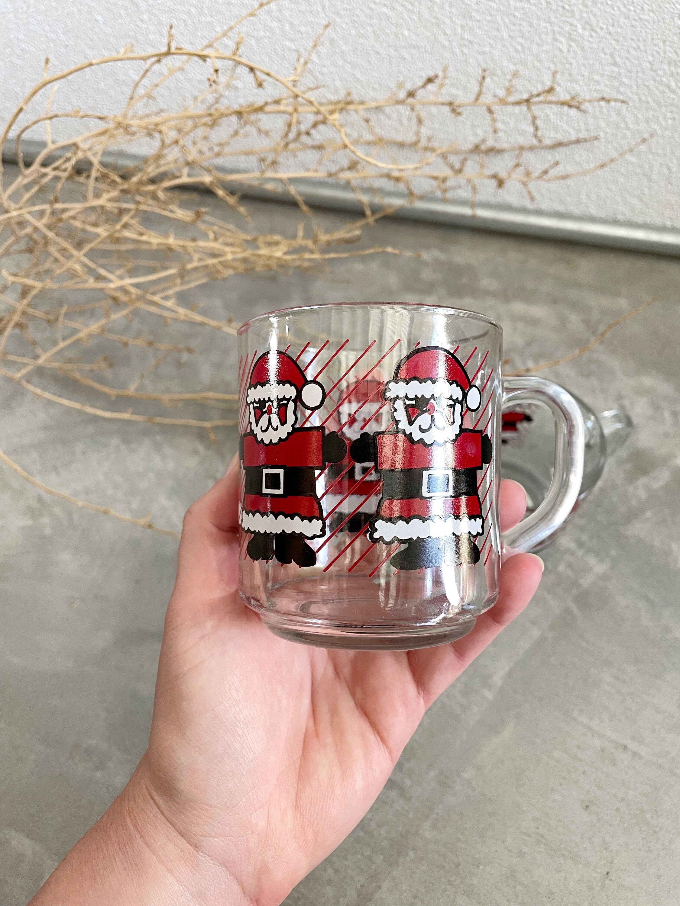 Luminarc Glass Santa Mugs Set of 2 | Vintage Holiday Decor | Red Santa ...