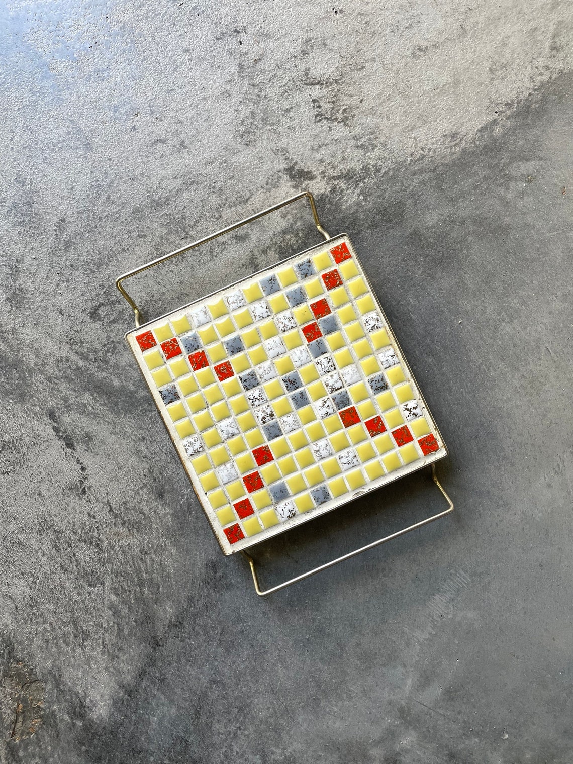 Mid Century Mosaic Tile Trivet With Metal Handles | MCM Multi Colored ...