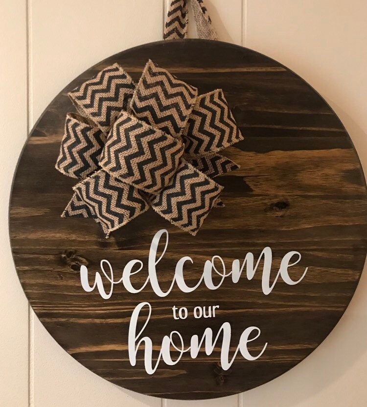 Round Welcome Sign, Door Hanger, Welcome Sign, Round Wood Welcome, Wood ...