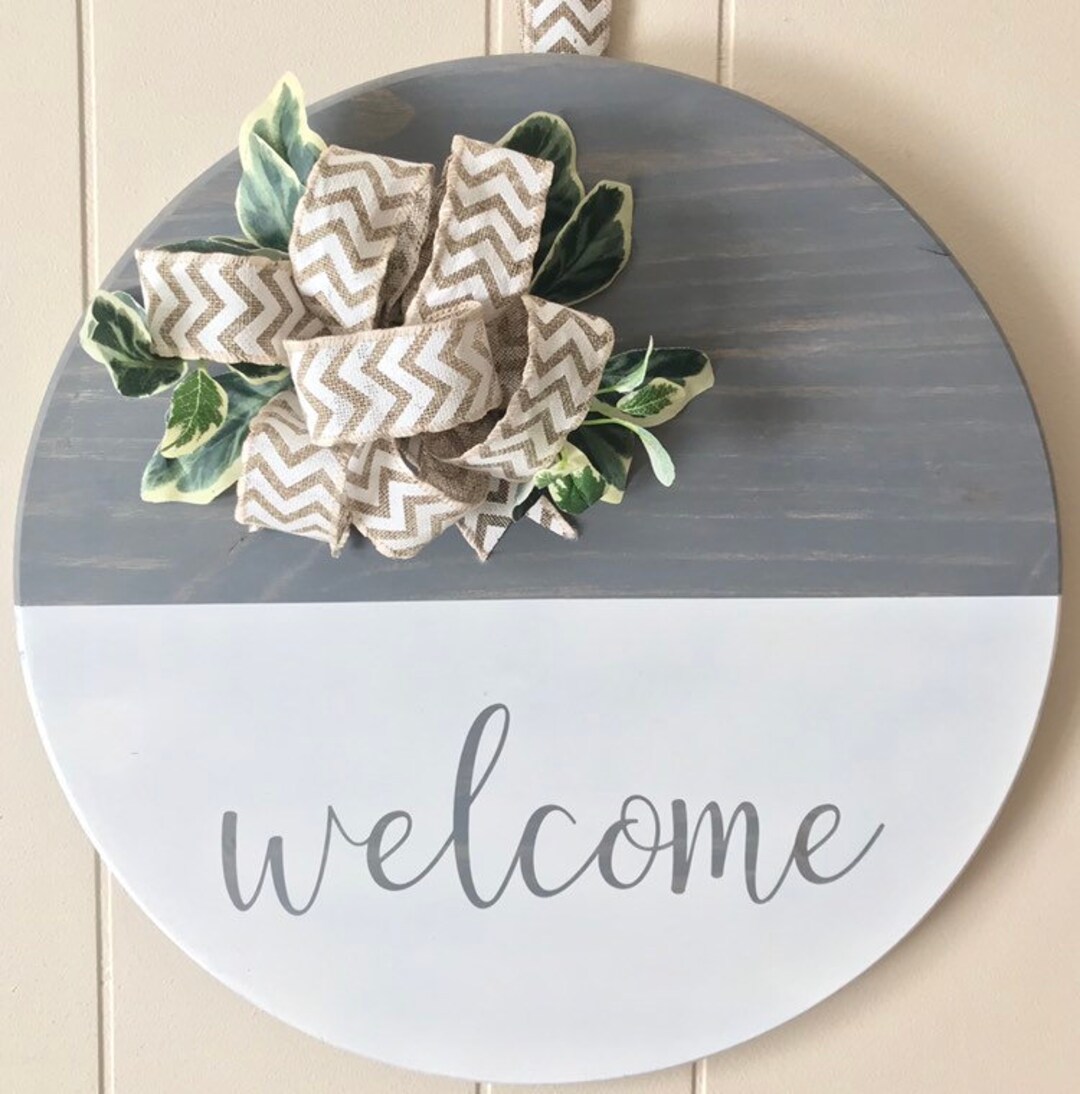 Round Welcome Sign, Door Hanger, Welcome Sign, Round Wood Welcome, Wood ...