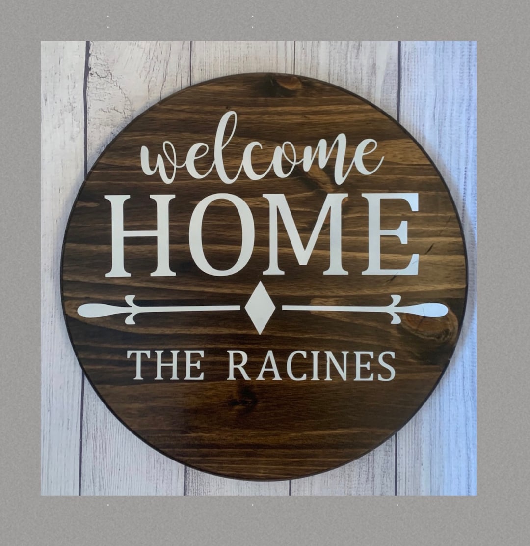 Welcome Home, Family Name, Sign, Round, Wood, Painted Sign - Etsy