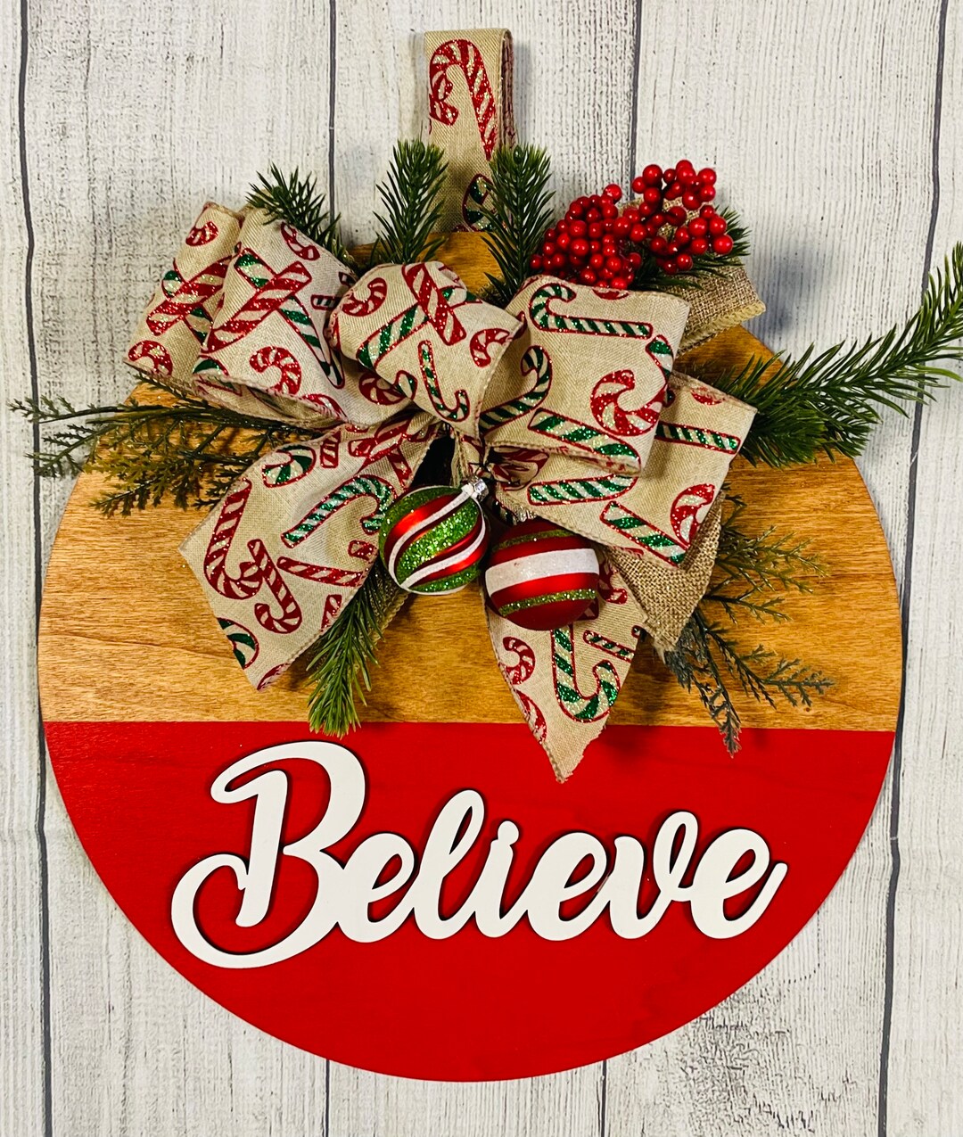 Believe Holiday Sign, Holiday Home Decoration, Welcome Sign, Round Wood ...