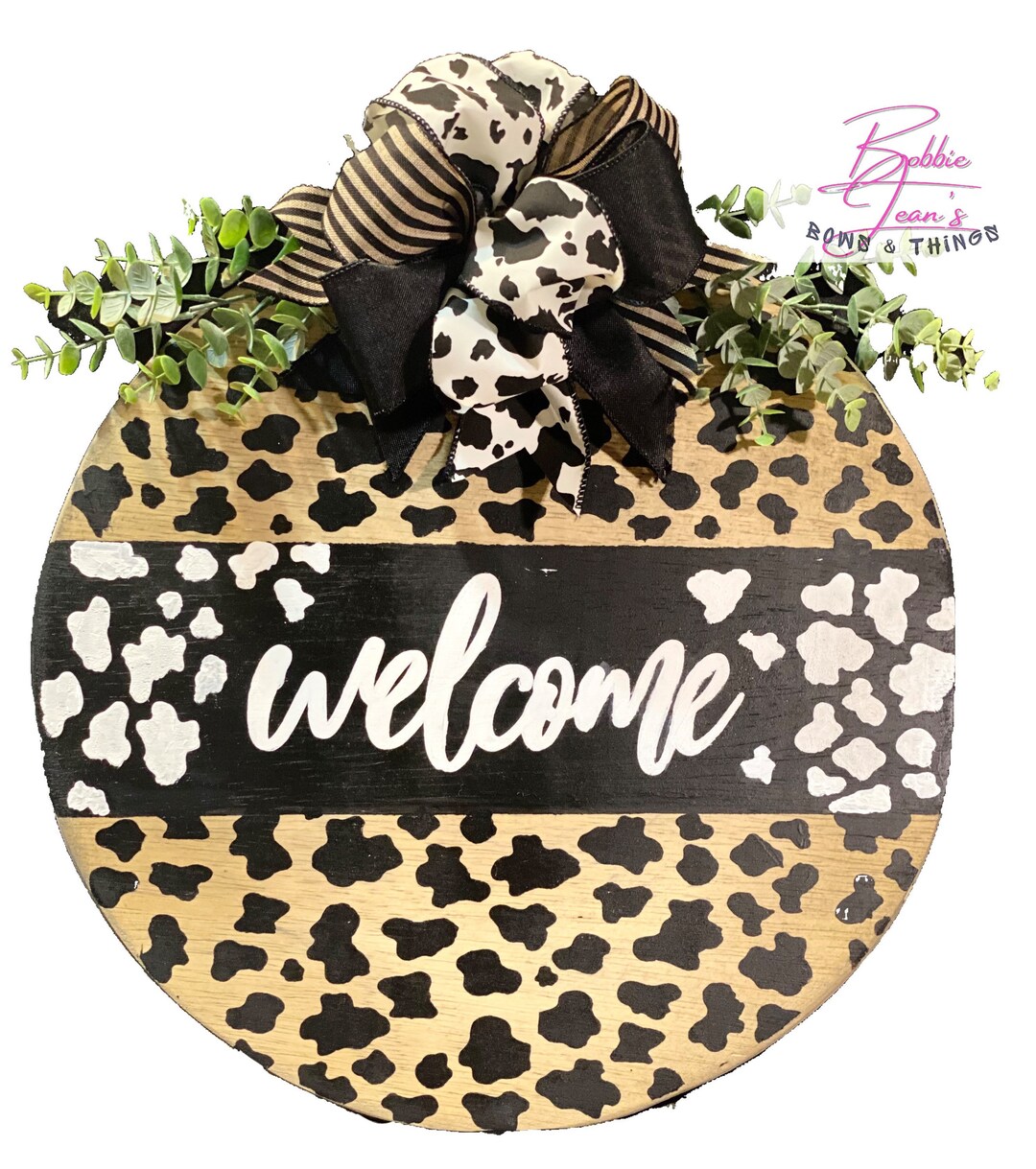 Buy Cow Print Welcome Sign Front Door Sign Wreath Online in India - Etsy