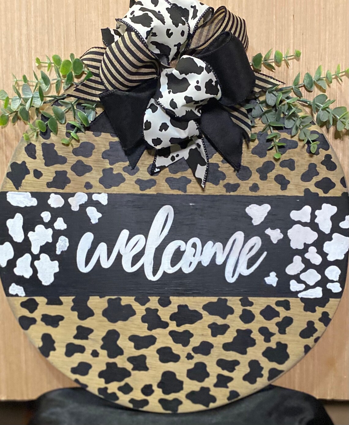 Cow Print Welcome Sign Front Door Sign Wreath - Etsy India