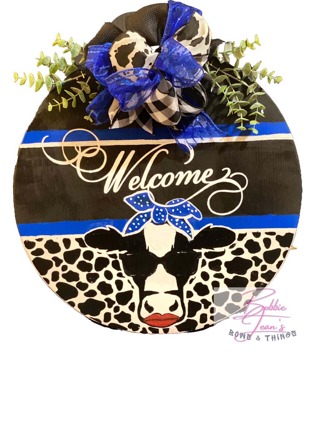 Welcome Sign Cow With Sunglasses and Red Lips - Etsy