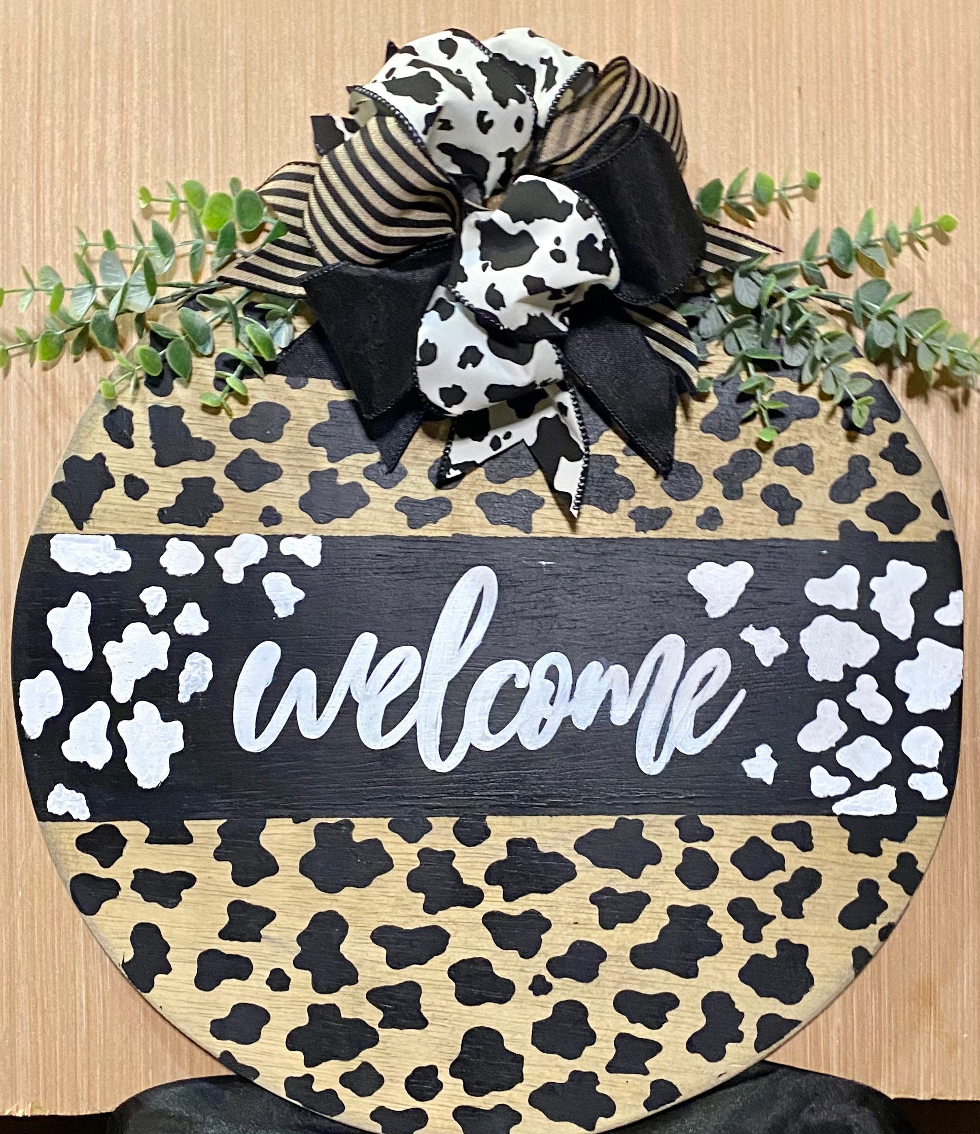 Cow Print Welcome Sign Front Door Sign Wreath - Etsy