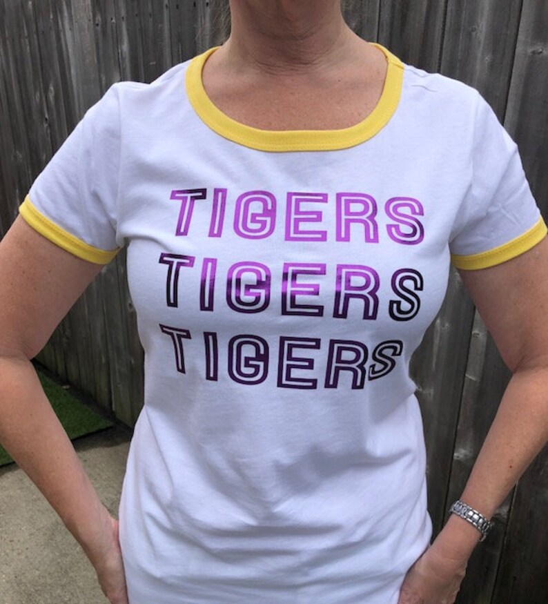 Ladies Short Sleeve White and Gold Ringer Top With Purple Foil - Etsy