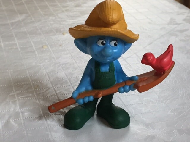 Vintage SMURF farmer PVC 3 Figure With Shovel and Bird - Etsy