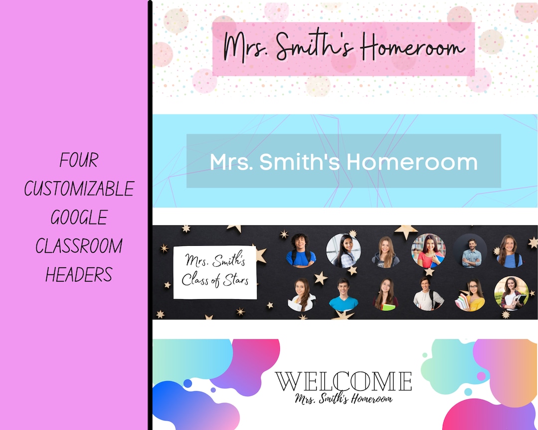 4 Pack Google Classroom Header - Customizable Name - Etsy