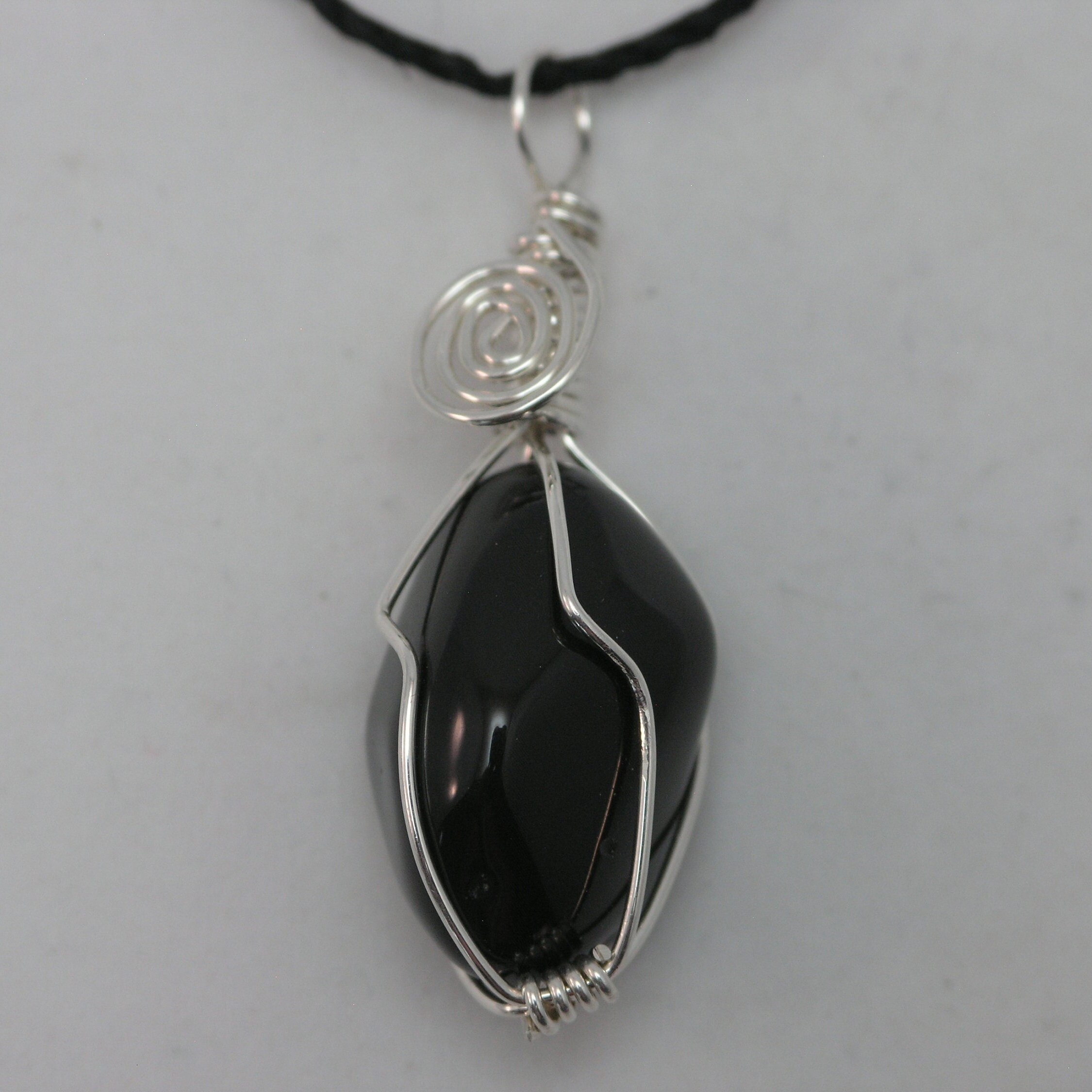 Apache Tears Polished Volcanic Glass Pendant 925 Silver Wire | Etsy