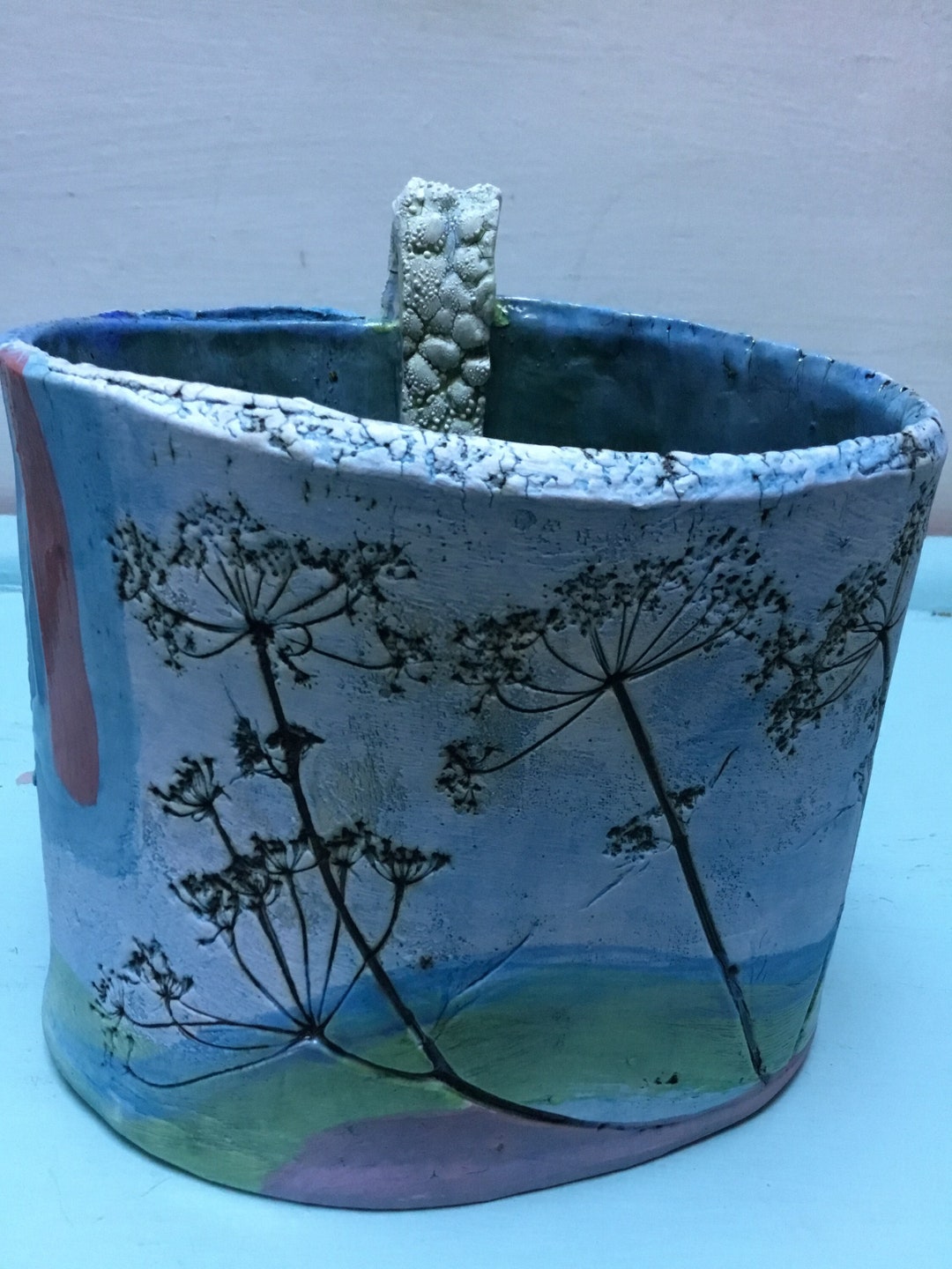 Decorative Botanical Vessel With Impressed Seed Heads Design. Slip ...