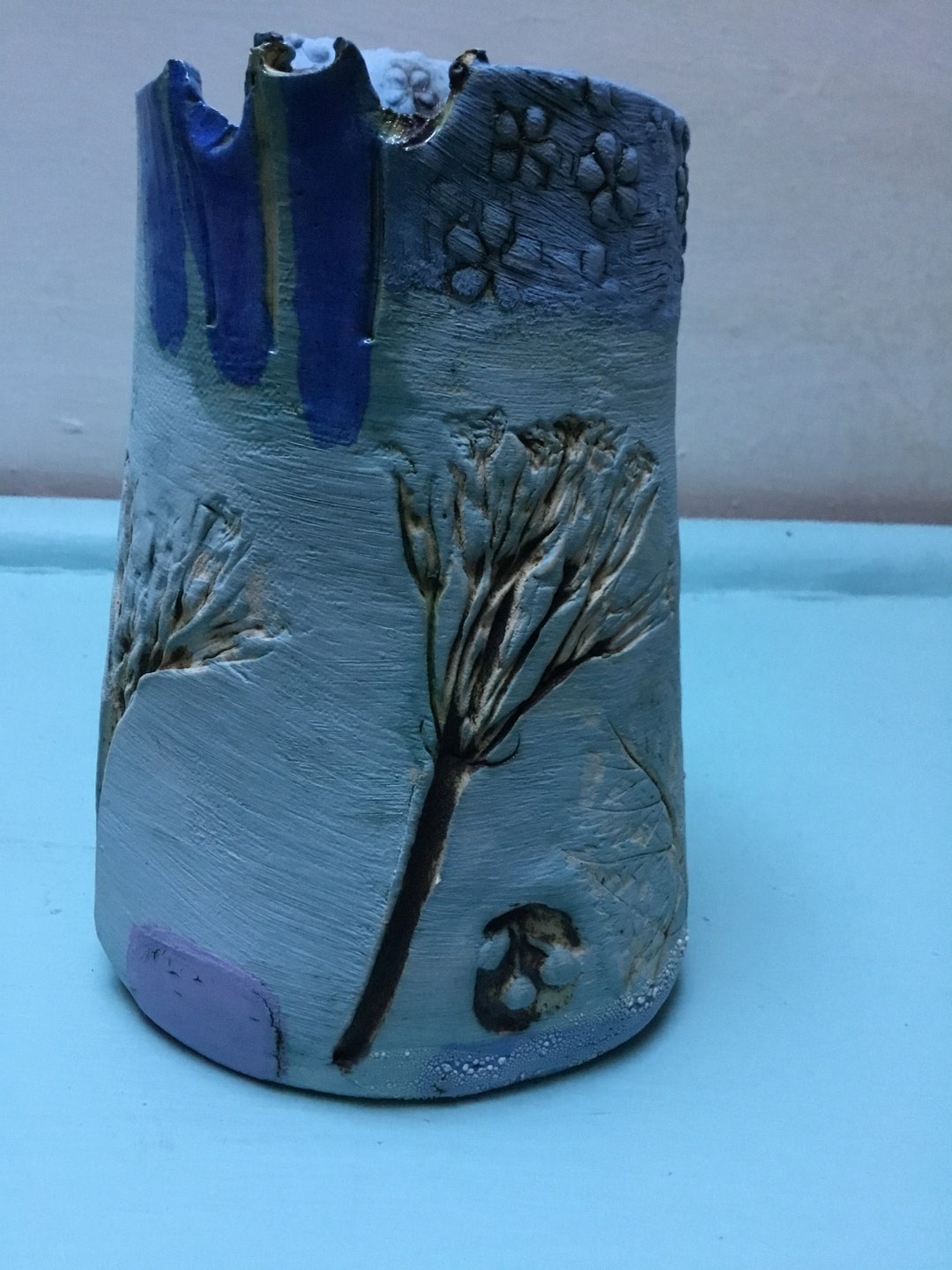 Botanical Themed Vessel With Impressed Seed Heads Design - Etsy