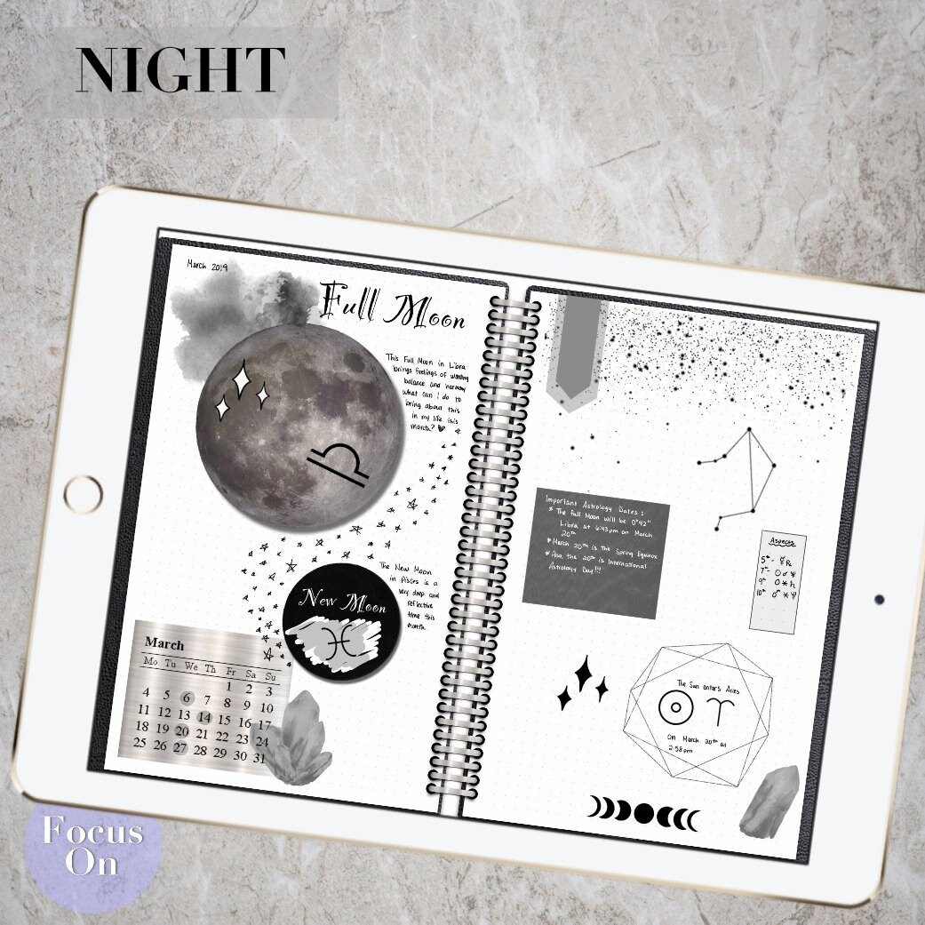 NIGHT Stickers, 8 Pages of Stickers, Full Moon, Digital, Good Notes ...