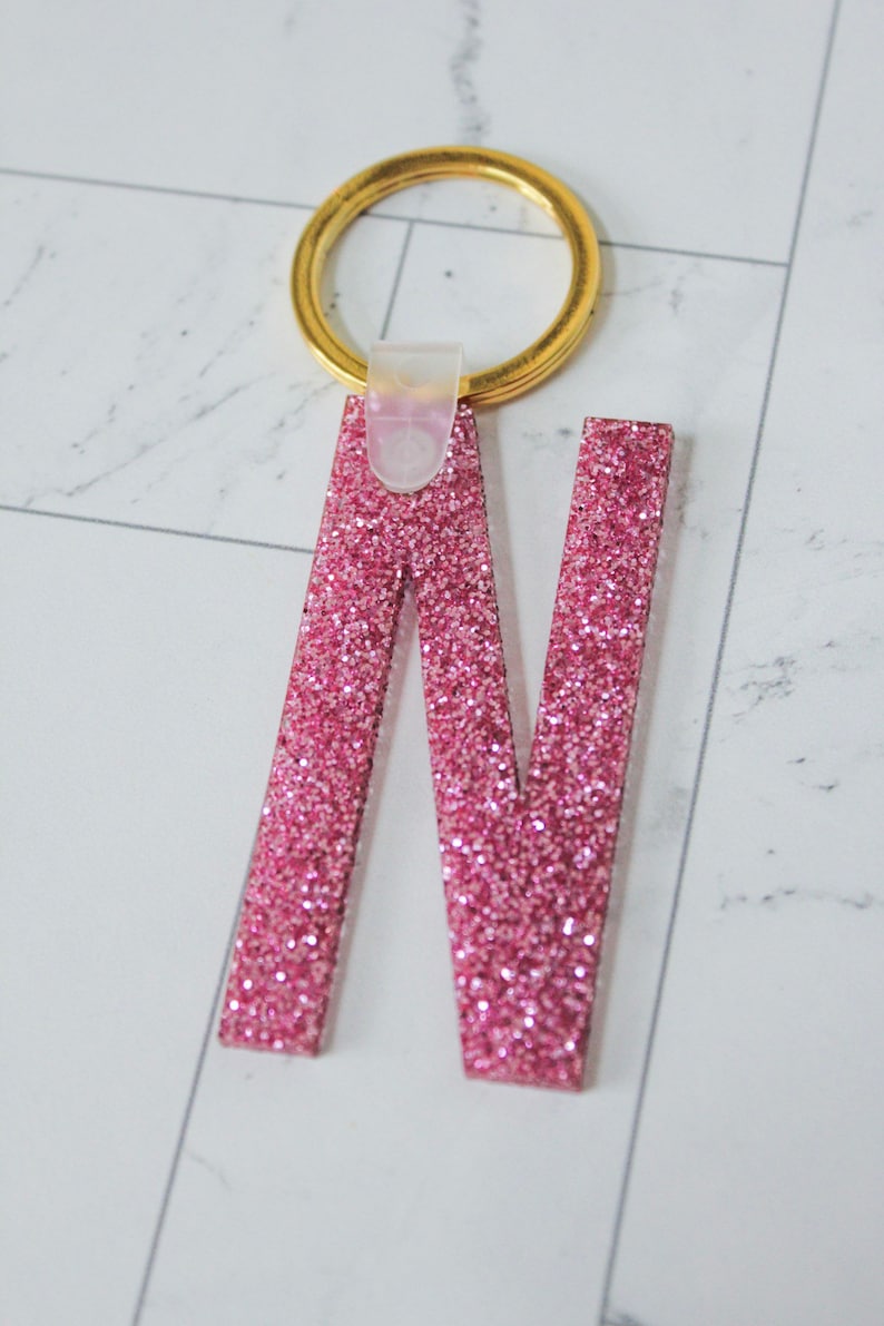 Acrylic Letter Keychain Initial Keychain Glitter Letter | Etsy