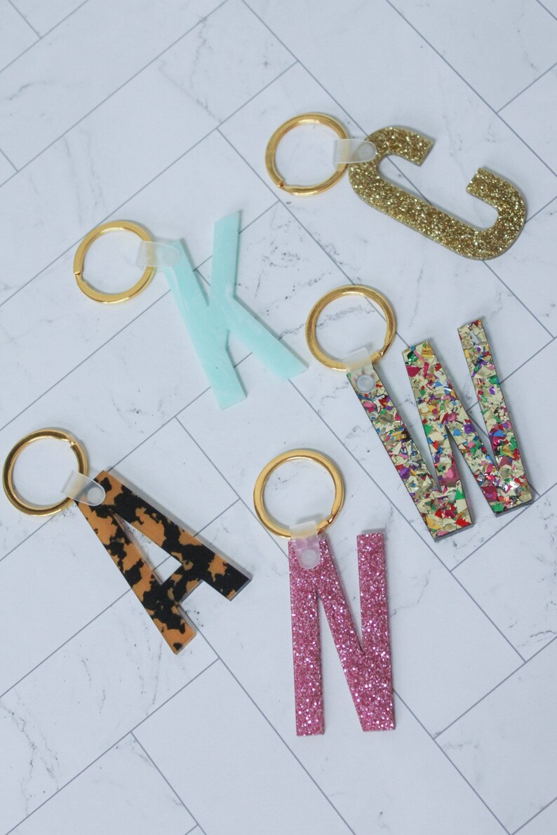Acrylic Letter Keychain Initial Keychain Glitter Letter | Etsy