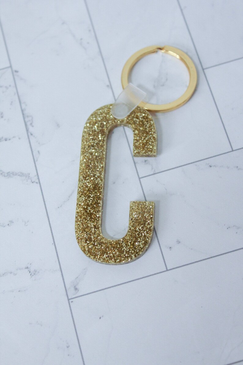 Acrylic Letter Keychain Initial Keychain Glitter Letter | Etsy
