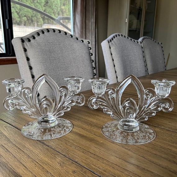 1930s Cambridge Rose Point Double Candlesticks Art Deco - Etsy