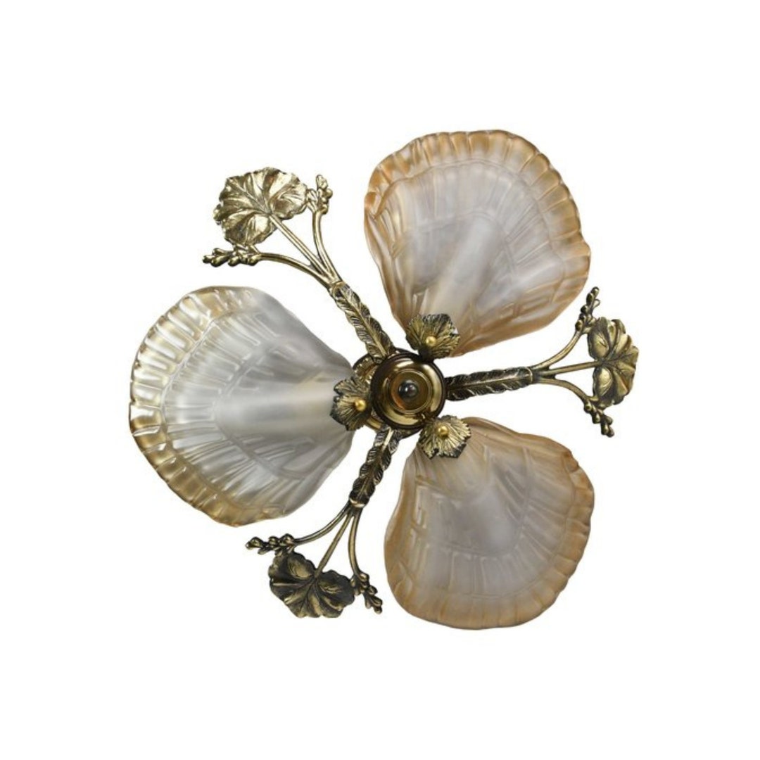 Mid Century French Bronze and Glass Clam Shell Ceiling Light, 19 ...