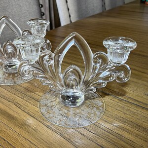 1930s Cambridge Rose Point Double Candlesticks, Art Deco, Scroll, Clear ...
