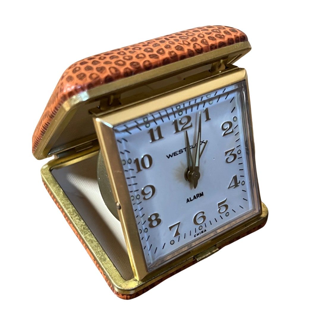 Vintage WESTCLOX Travel Alarm Clock Clamshell Hard Case Working Wind up ...