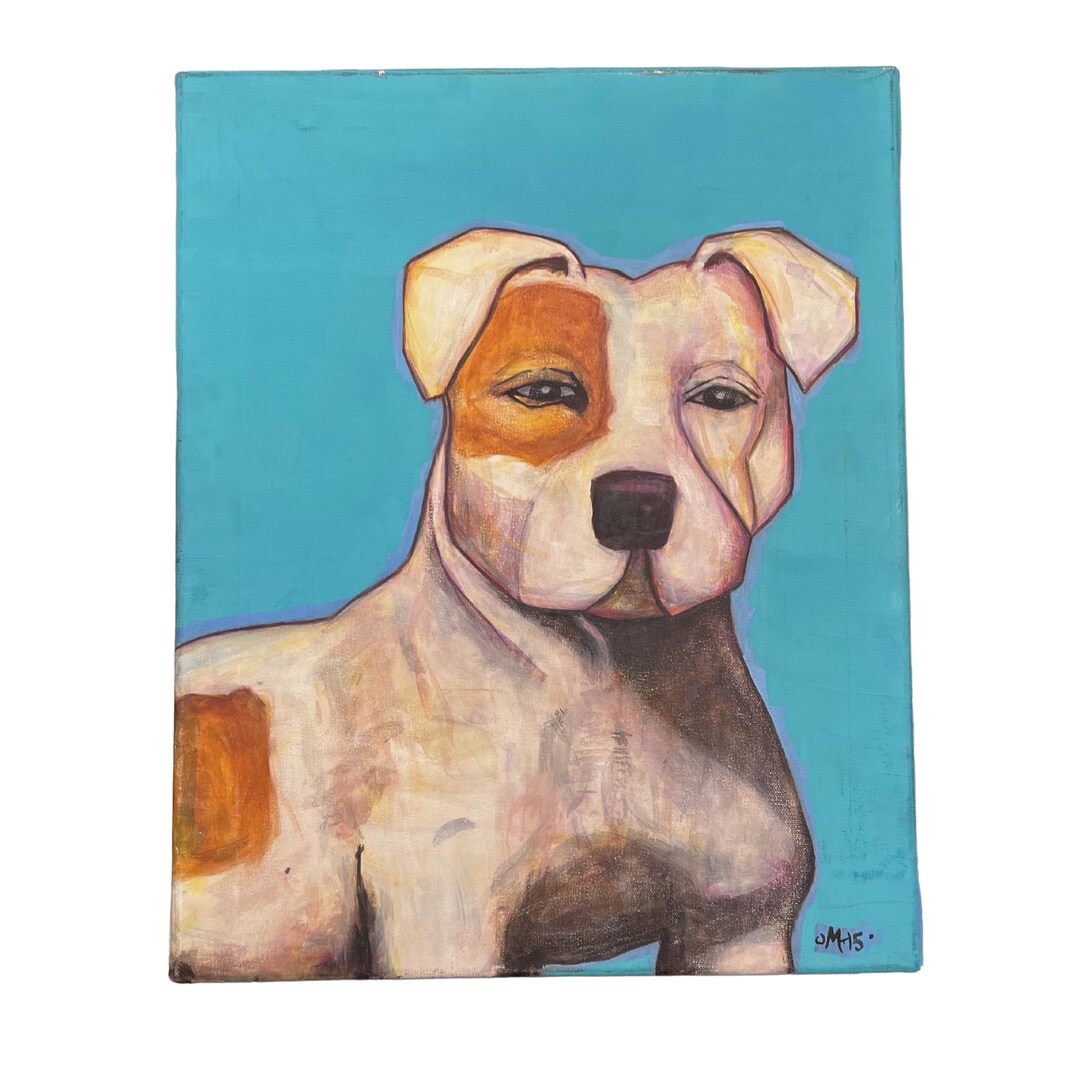 Original Painting of Dog on Canvas, Pit Bull, Original Artwork, 20 X 16 ...