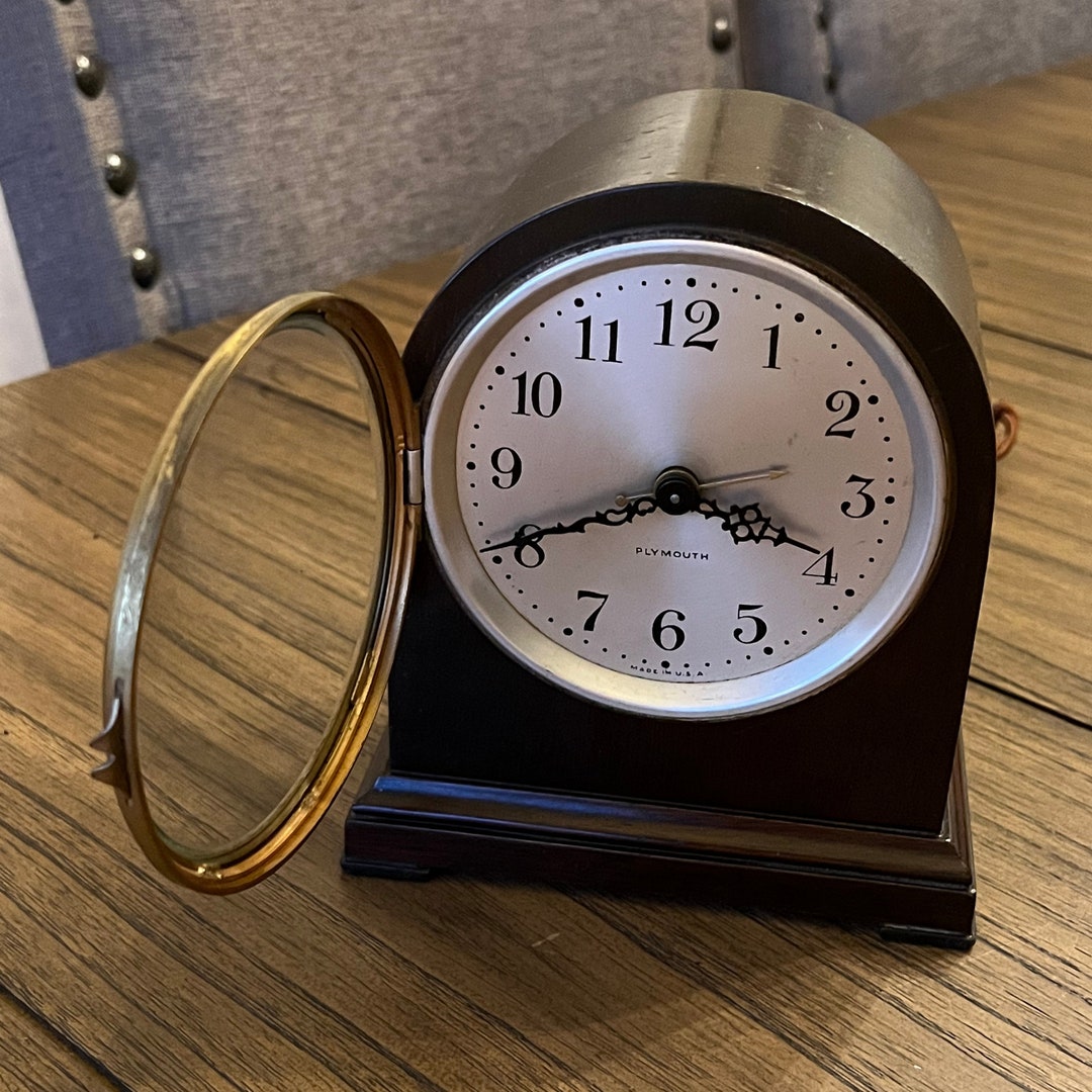 Beautiful Plymouth Mantle Clock, All Original, Convex Glass Front, Dark ...