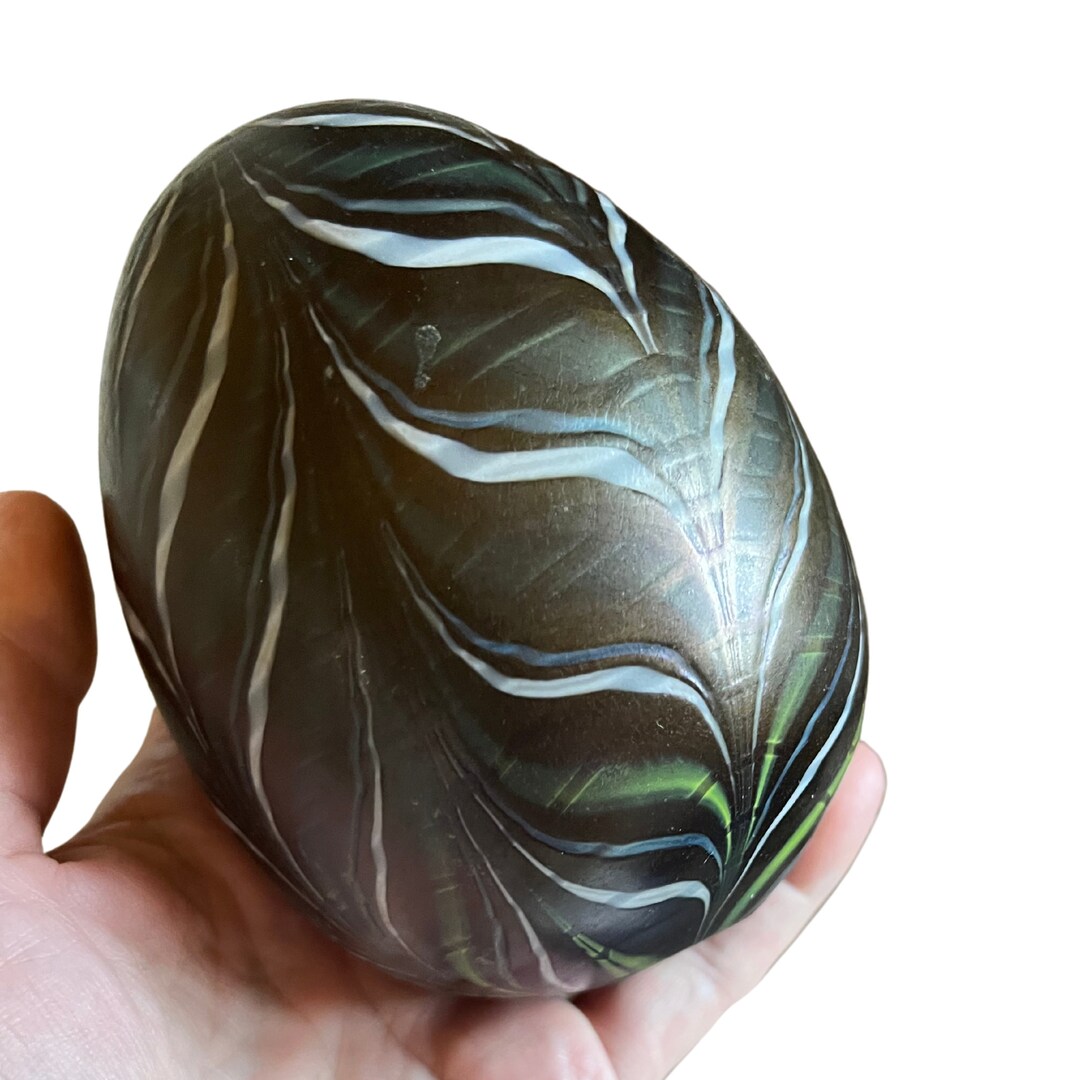 Vintage Hand Blown Glass Egg, Hand Pulled Feather Technique, Smoke ...