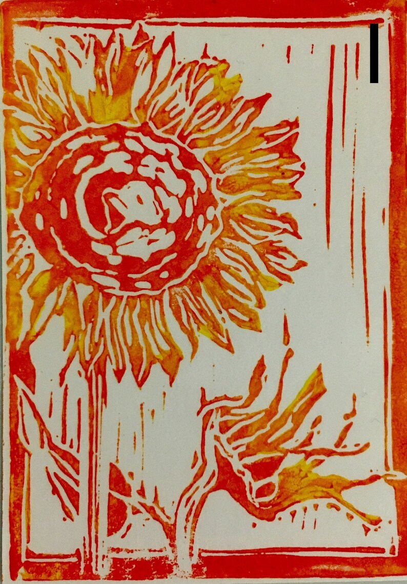 Original Sunflower Linoleum Prints 2.5in.x 3.5in. - Etsy
