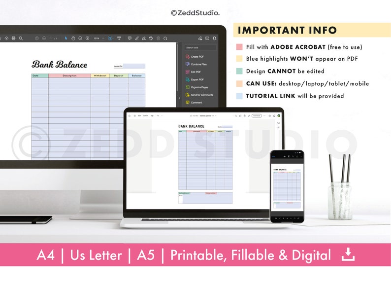 Bank Balance Editable Tracker Printable Expense Tracker - Etsy