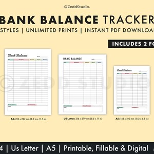 Bank Balance Editable Tracker, Printable Expense Tracker, Payment ...