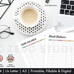 Bank Balance Editable Tracker, Printable Expense Tracker, Payment ...