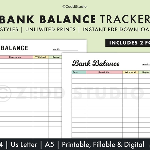 Bank Account Balance Tracker - Etsy