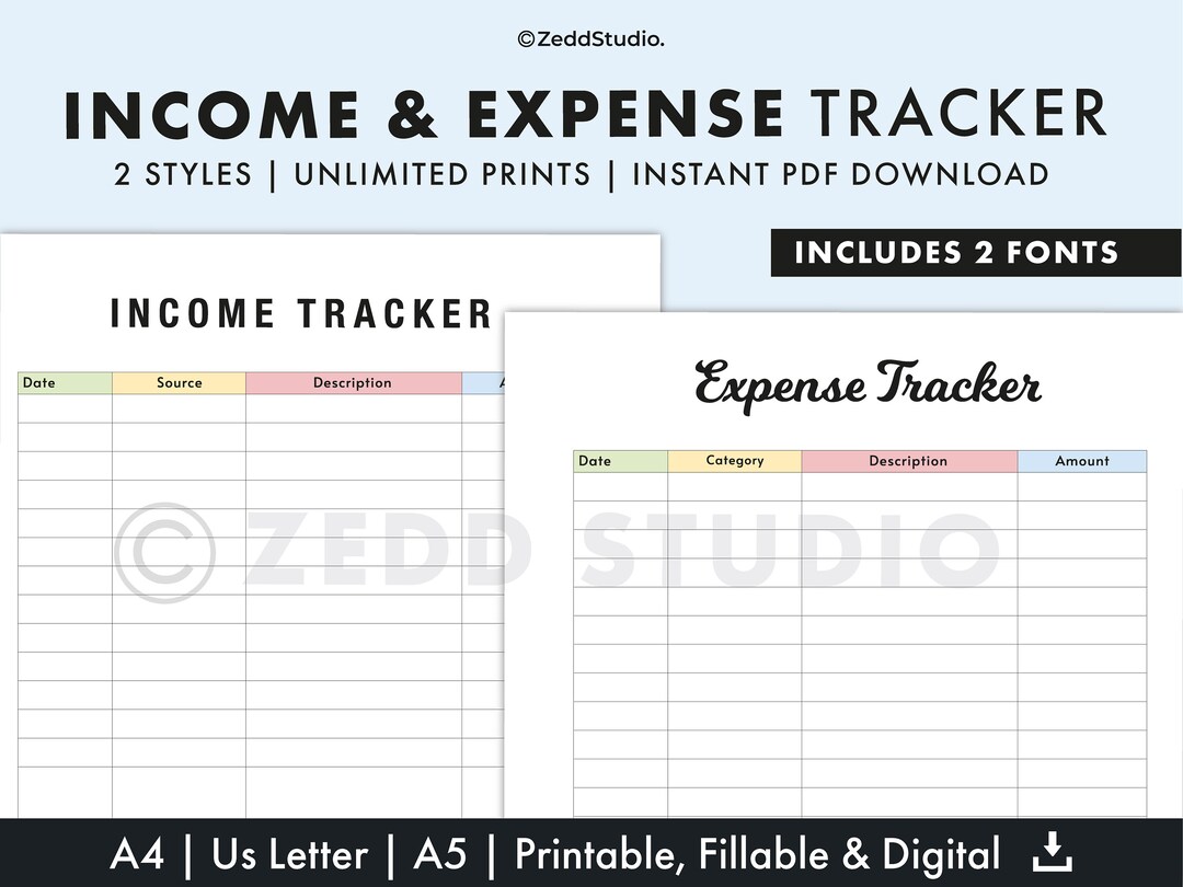 Income Tracker Editable, Printable Expense Tracker, Payment Checklist ...
