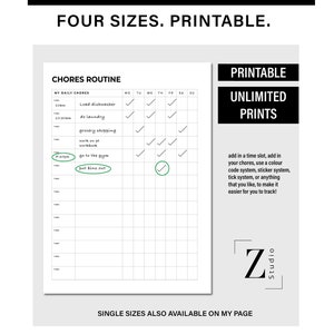 Daily Chores Checklist A4 A5 US Letter Half Size PDF - Etsy