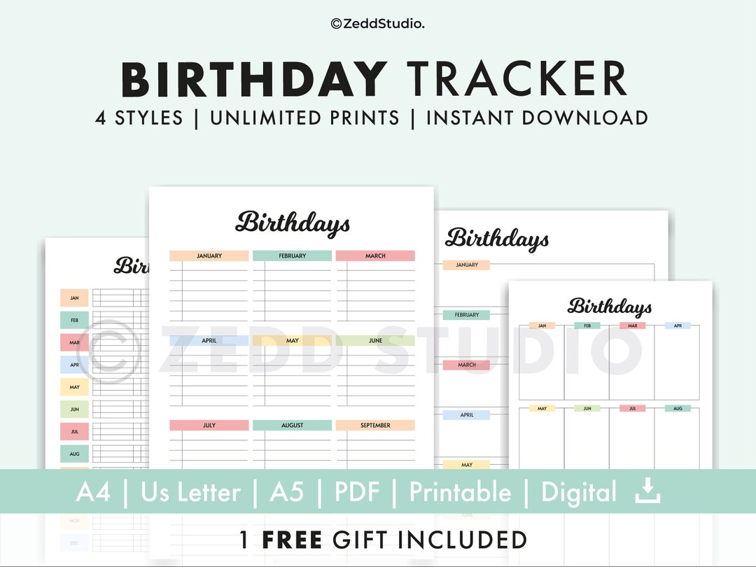 Printable & Editable Birthday Tracker, Birthday Calendar Birthday List ...