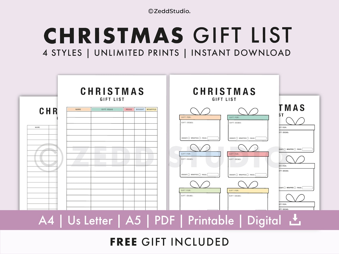 Editable & Printable Christmas Gift List Xmas Gift Reminder - Etsy UK