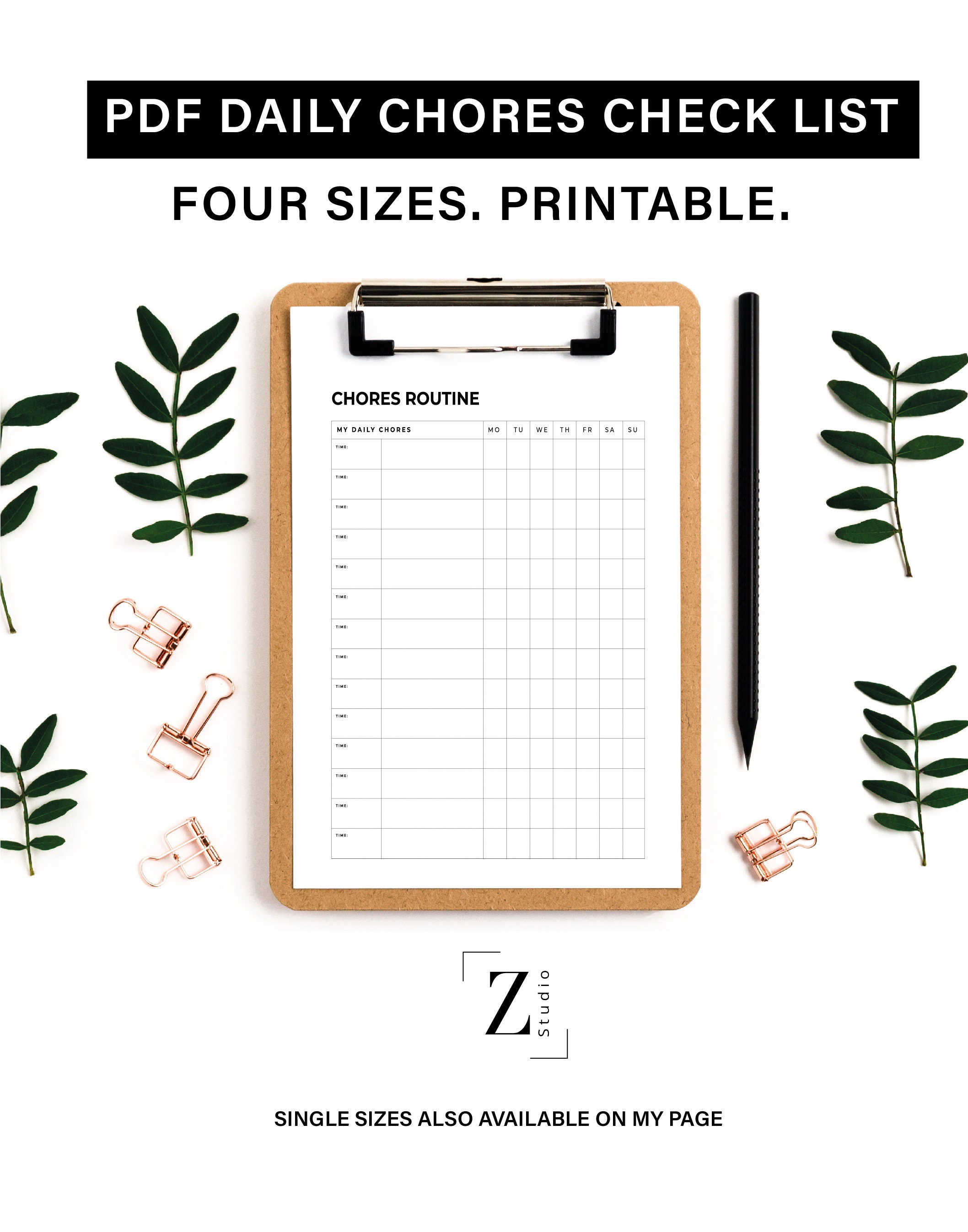 Daily Chores Checklist A4 A5 US Letter Half Size PDF - Etsy