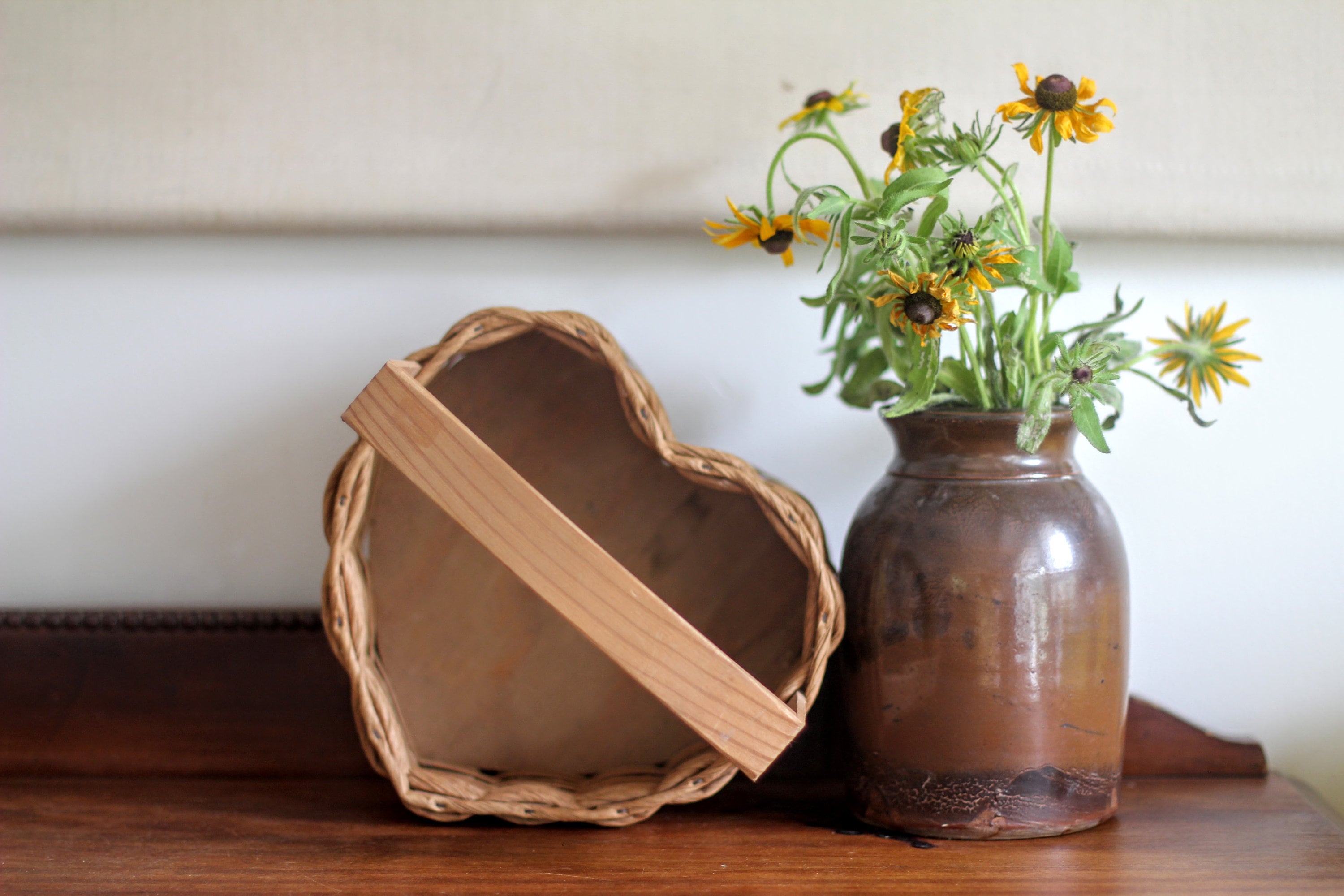 Heart Shaped Basket With Wooden Handle and Base Red River | Etsy