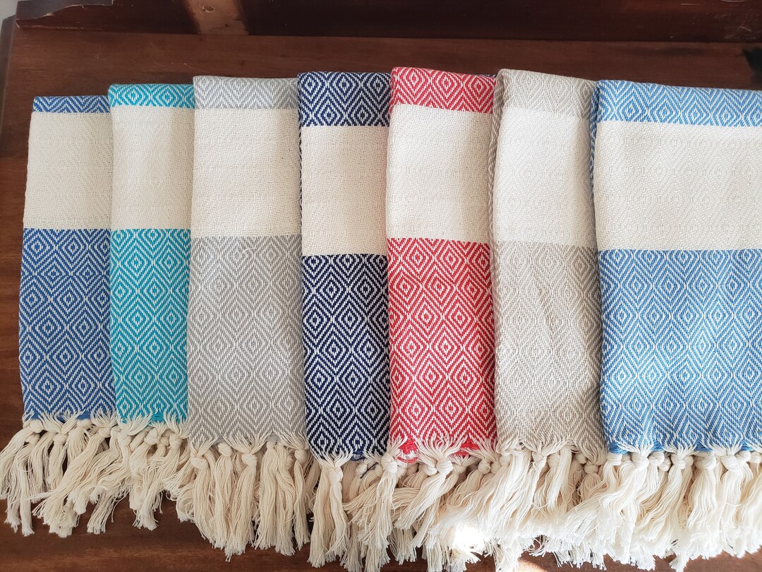 Toalla de mano extragrande de algodón turco: estampado de rombos y ...