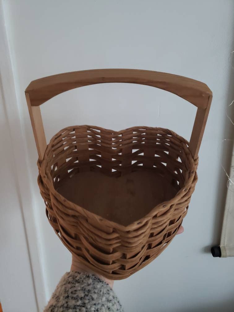 Heart Shaped Basket With Wooden Handle and Base Red River | Etsy