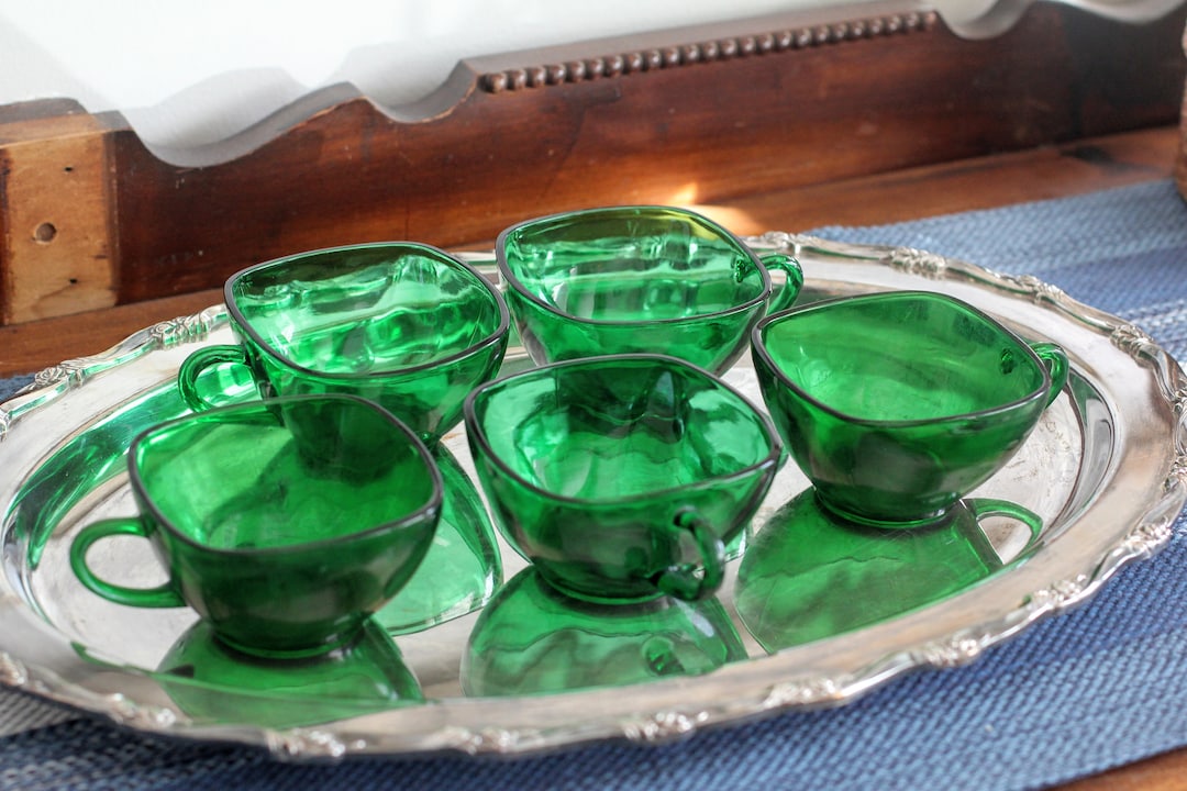 Green Square Glass Mugs, Set of Five - Etsy